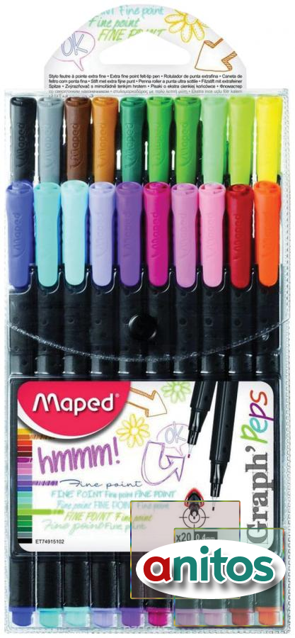 Ручки капиллярные MAPED (Франция), НАБОР 20 шт., АССОРТИ, "Graph Pep's ...